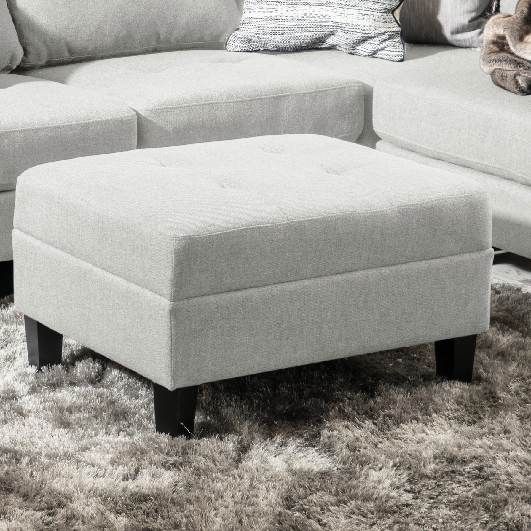 Fabric Ottoman with Birch Legs | Rest legs while watching TV and serve ...
