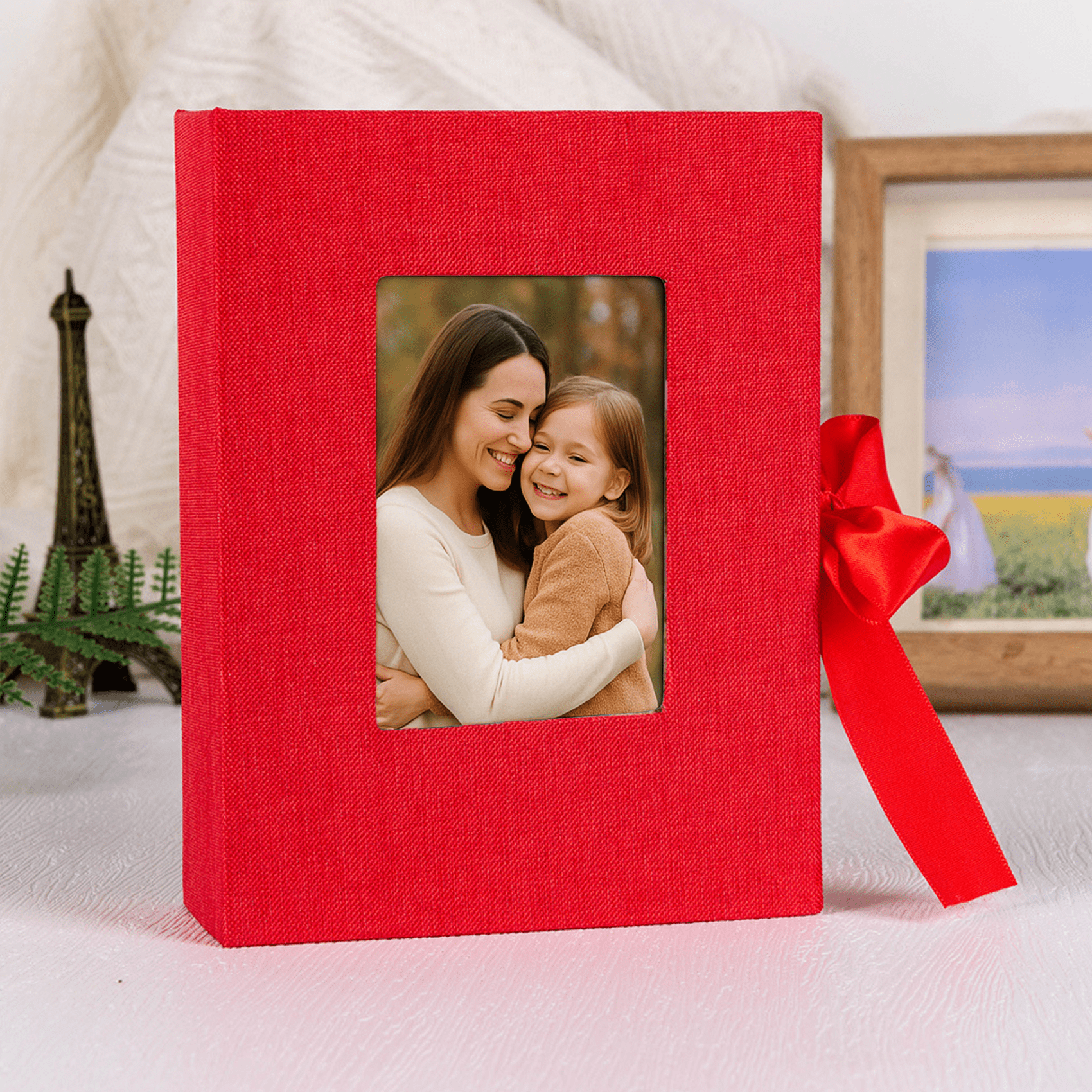 Fabric Photo Album with Window & Ribbon Closure, Linen Hardcover ...