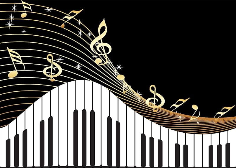 Fabric Piano Music Backdrop Musical Note Keys Black and Gold ...