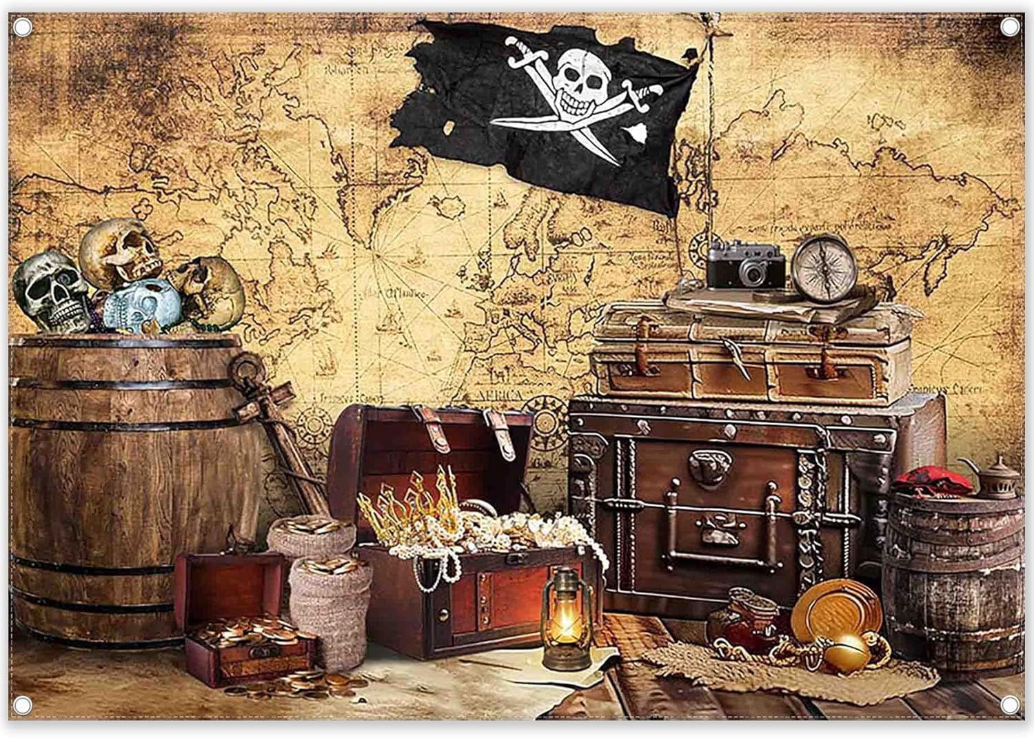 Fabric Pirate Backdrop Nautical Map Treasure Jewelry Photography ...