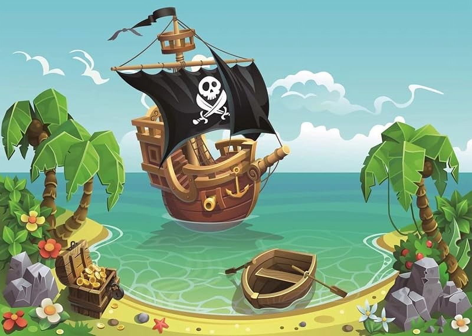 Fabric Pirate Party Backdrop Sea Adventure Pirate Ship Seaside Scenery ...
