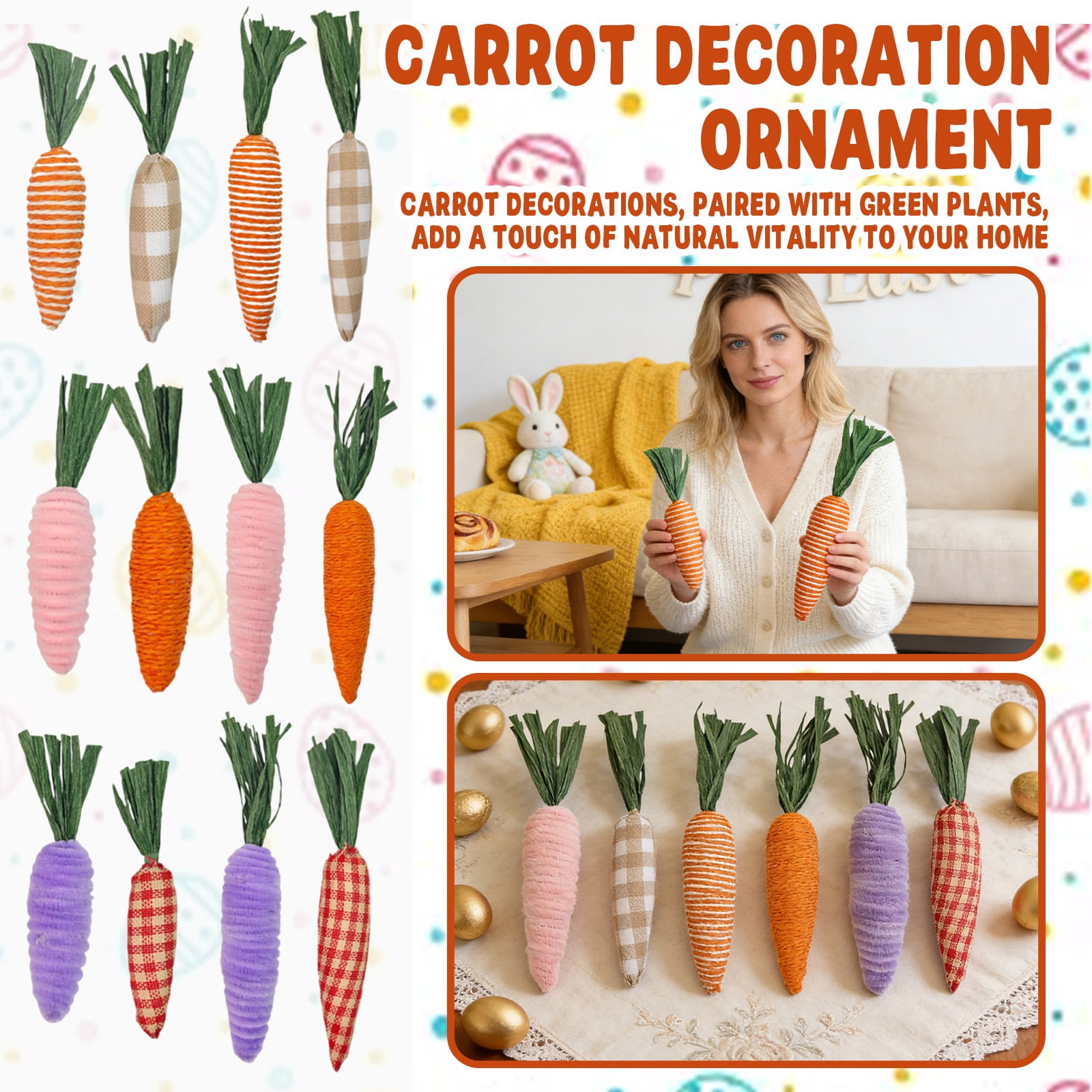 Fabric Plaid Decorative Carrot Ornament for Home Party Table ...