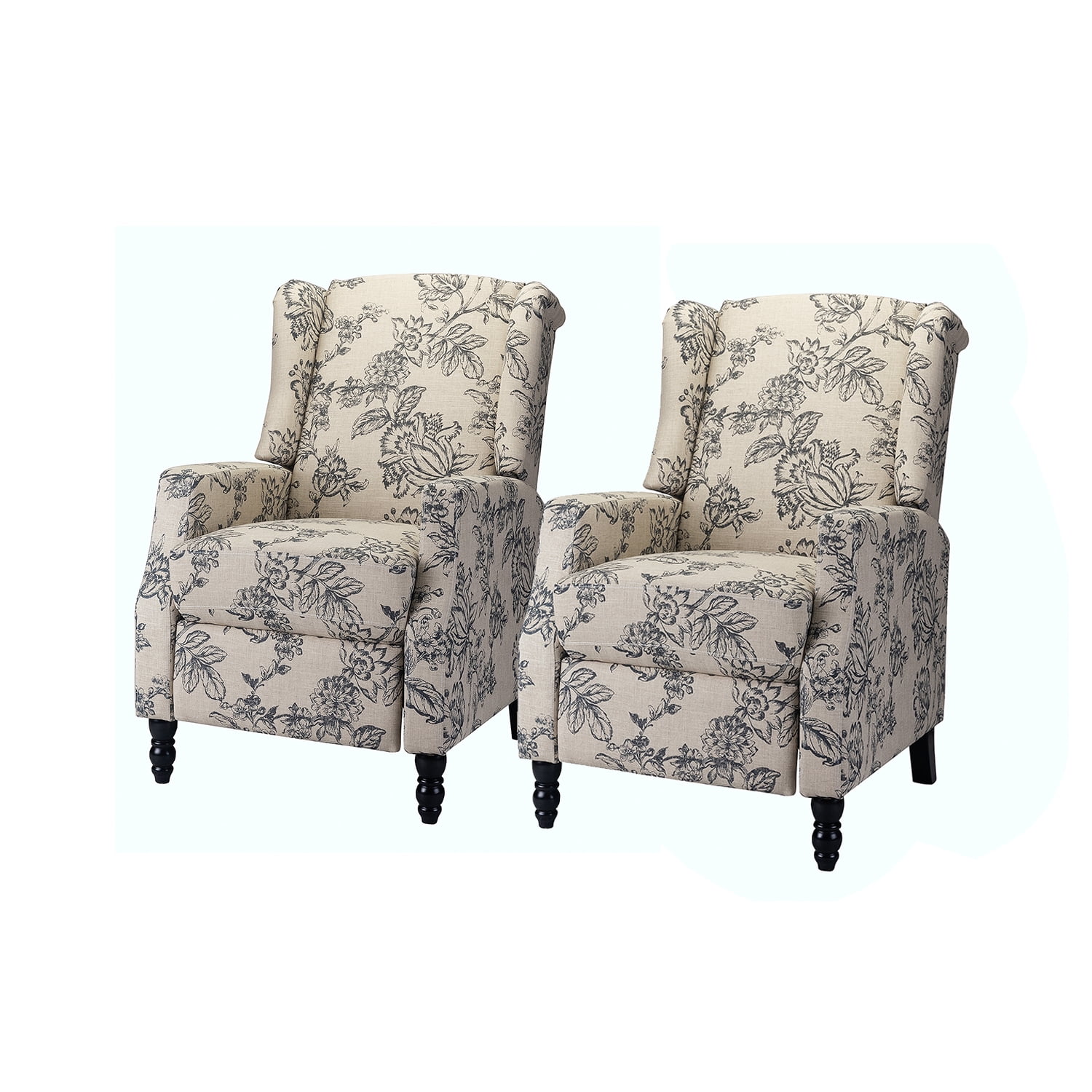 Fabric Push Back Recliner Set of 2, Tina's Home Wide Armrest Wingback ...
