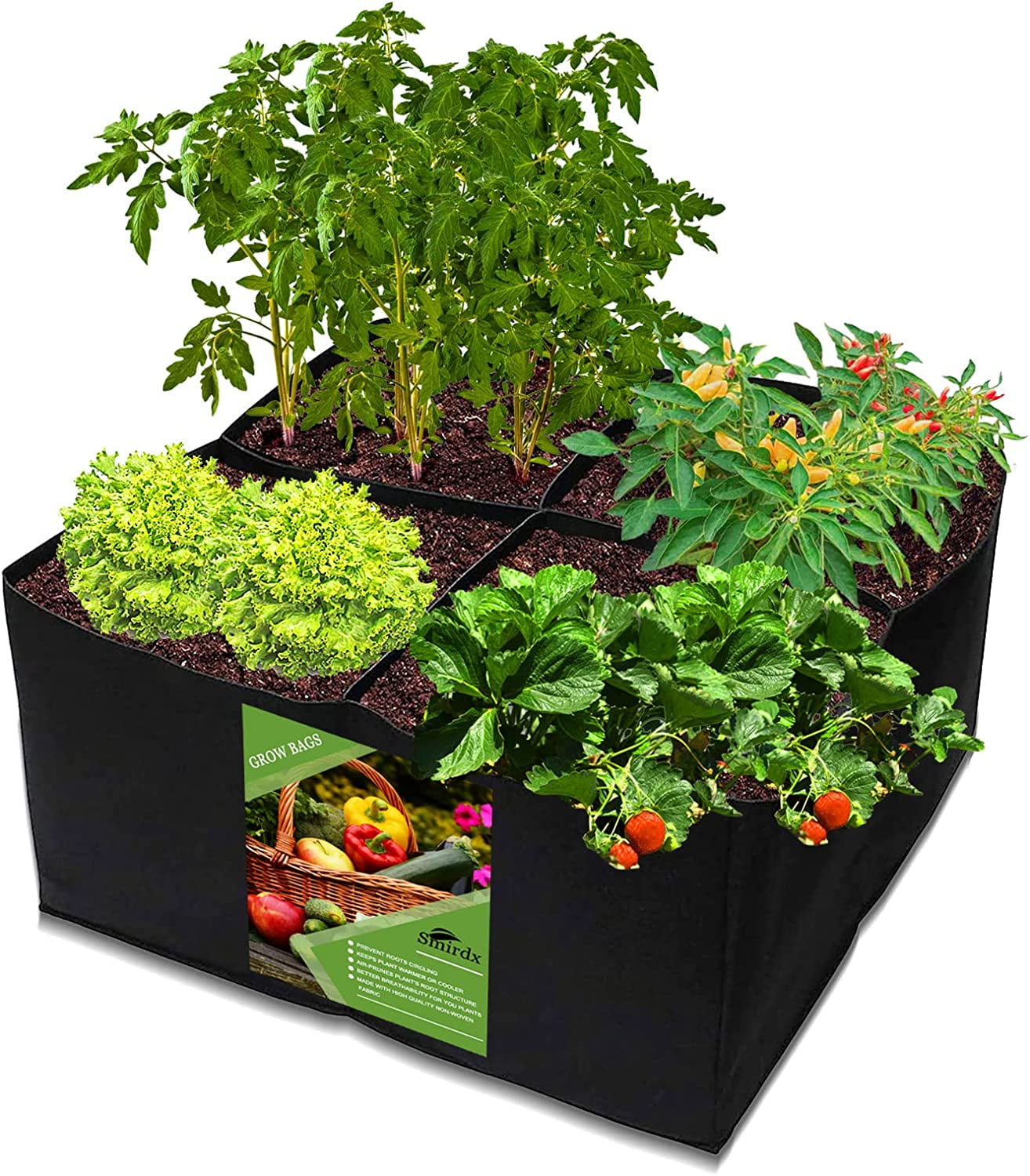 Fabric Raised Garden Bed, 2ft x 2ft Square Plant Grow Bags, Large ...