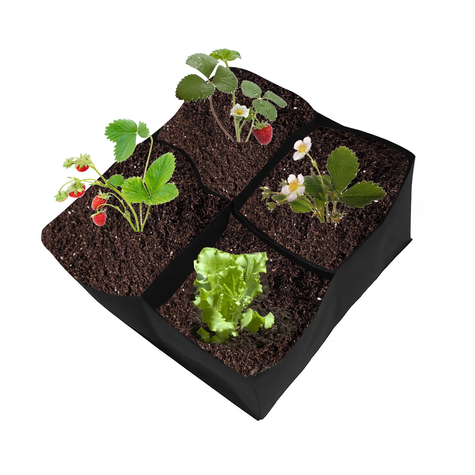 Fabric Raised Garden Bed, 4 Holes Rectangle Breathable Planting ...