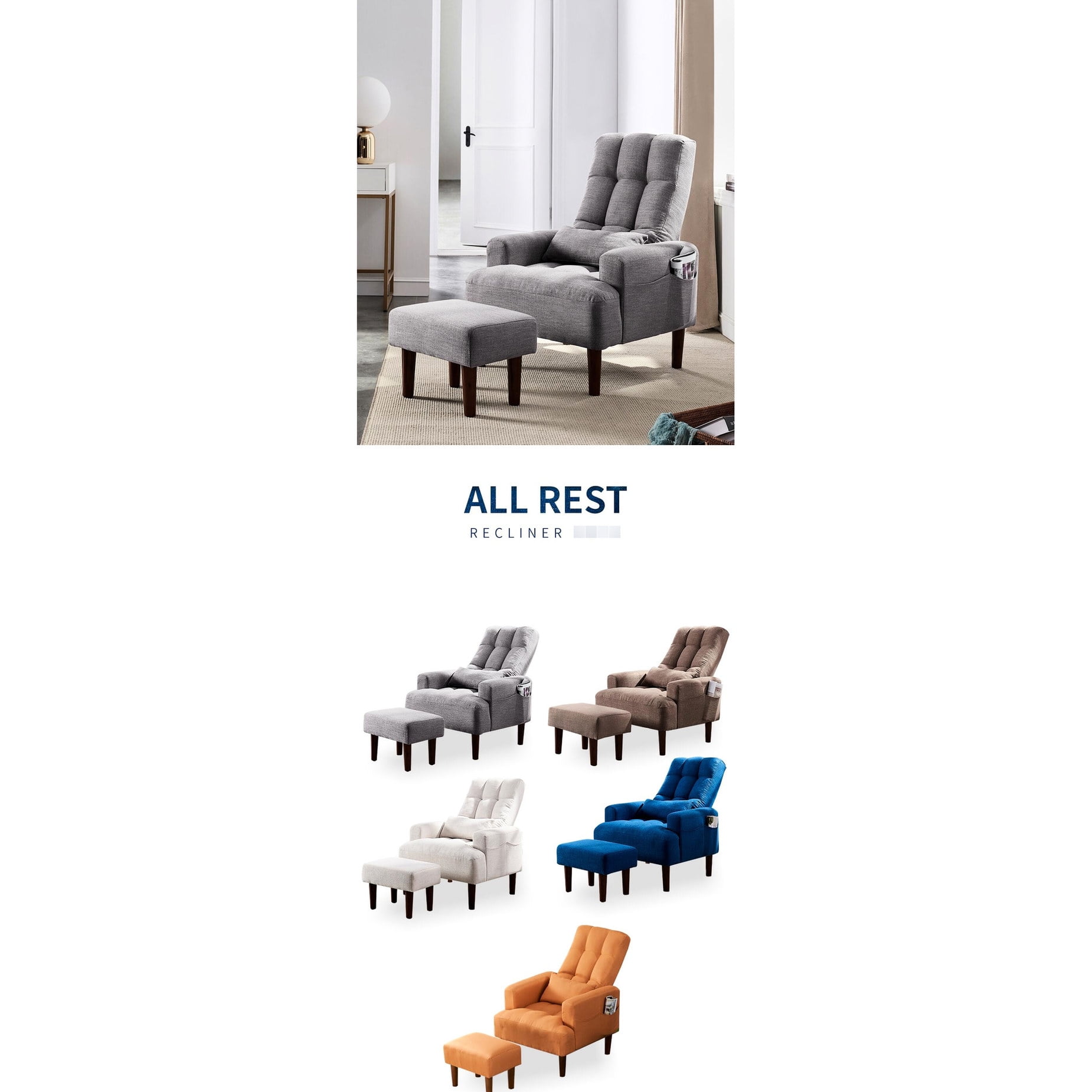 Fabric Recliner with Storage+Adjustable Feature”-“Living Room Use+Space ...
