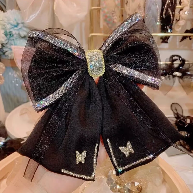Fabric Rhinestone Crystal Hairpin Butterfly Mesh Bow Hair Clip Spring ...