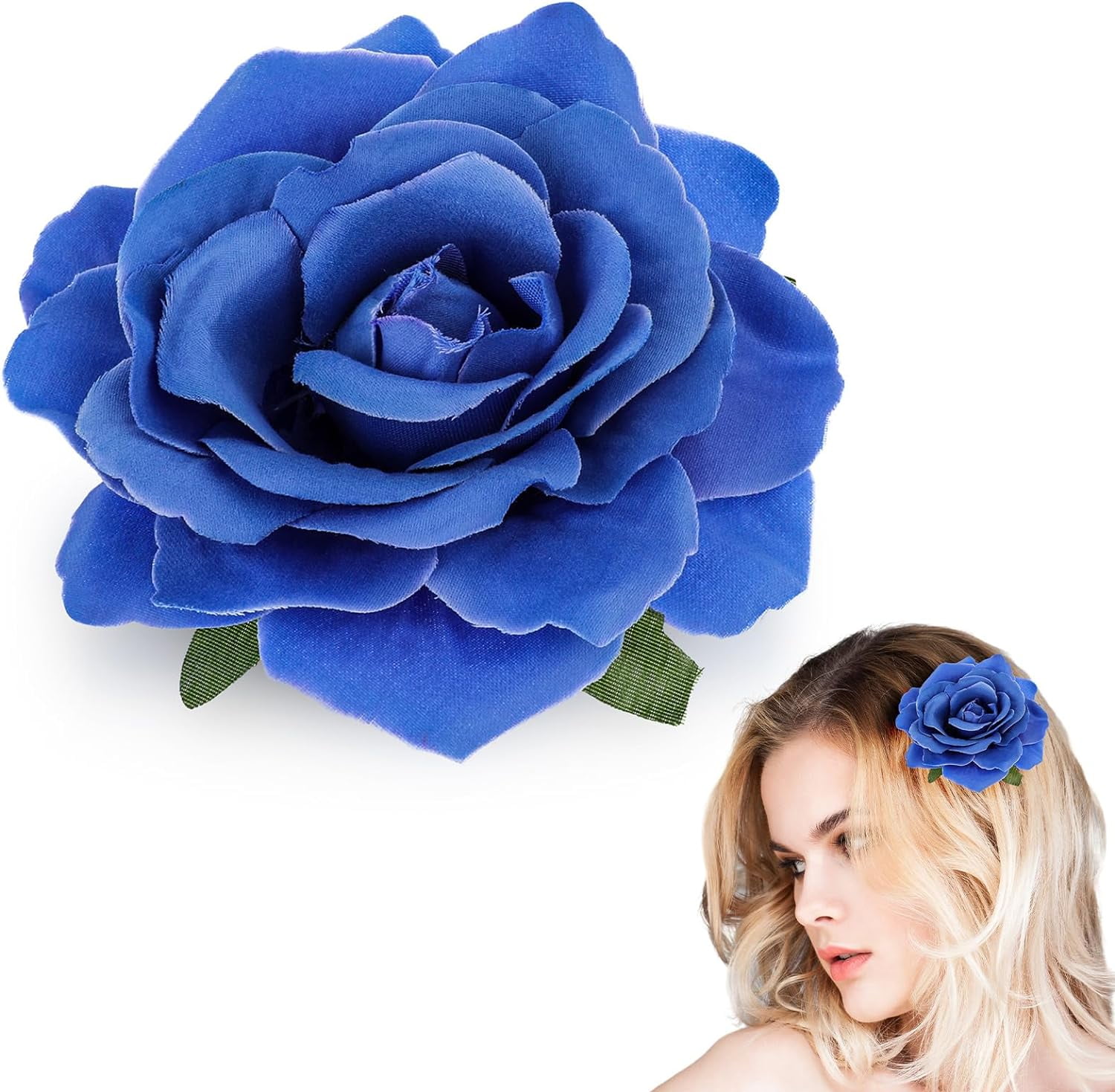 Fabric Rose Hair Flowers Clips Blue Mexican Rose Brooch Floral ...