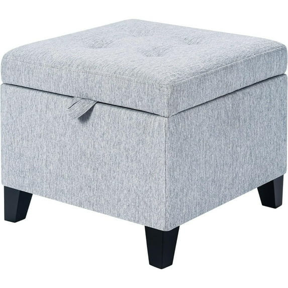 Fabric Script Pattern Cube Storage Footstool, Hinged Lid, Solid Wood ...