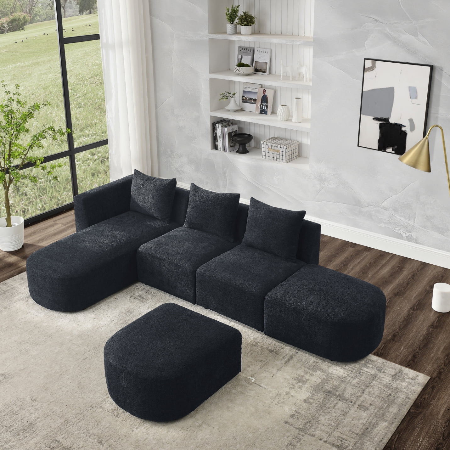 Fabric Sectional Couch L Shaped, Convertible Modular Sofa with Two ...