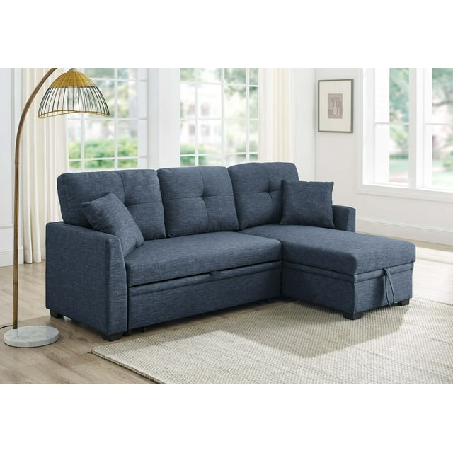 Fabric Sectionals 76.5" Linen Blend Upholstered Sectional with Pull-Out ...