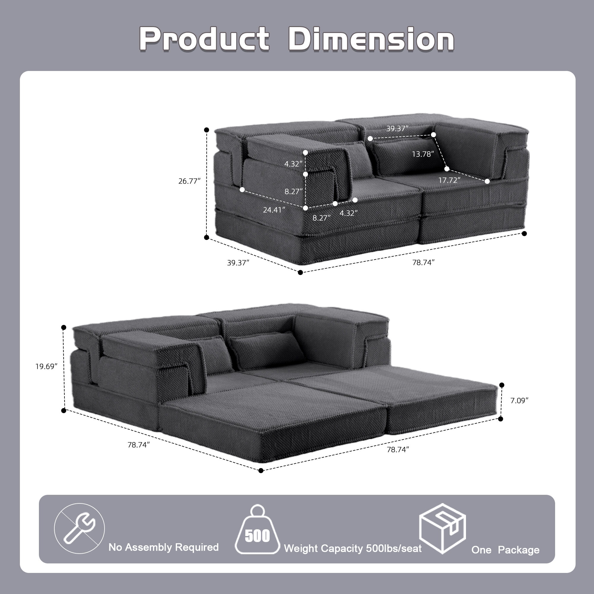 Fabric Sectionals Compression Mahjong Sofa,Convertible Floor Sofa Bed ...
