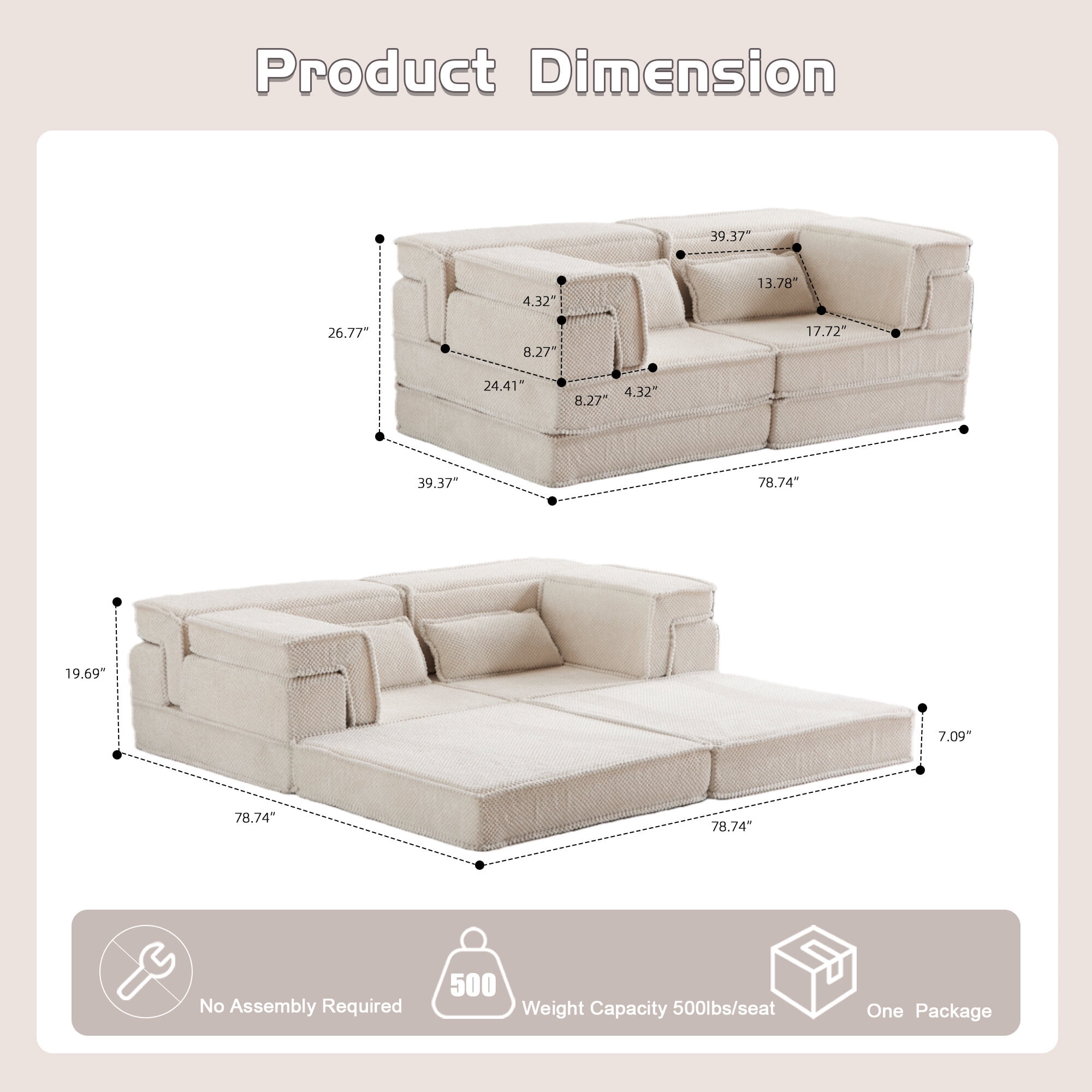 Fabric Sectionals Compression Mahjong Sofa,Convertible Floor Sofa Bed ...