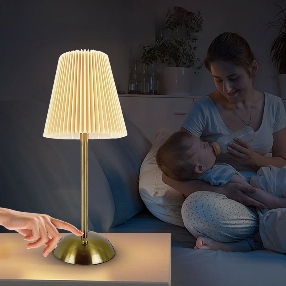 Fabric Shade Desk Lamp Usb Rechargeable Pleated Light Holiday Lighting ...