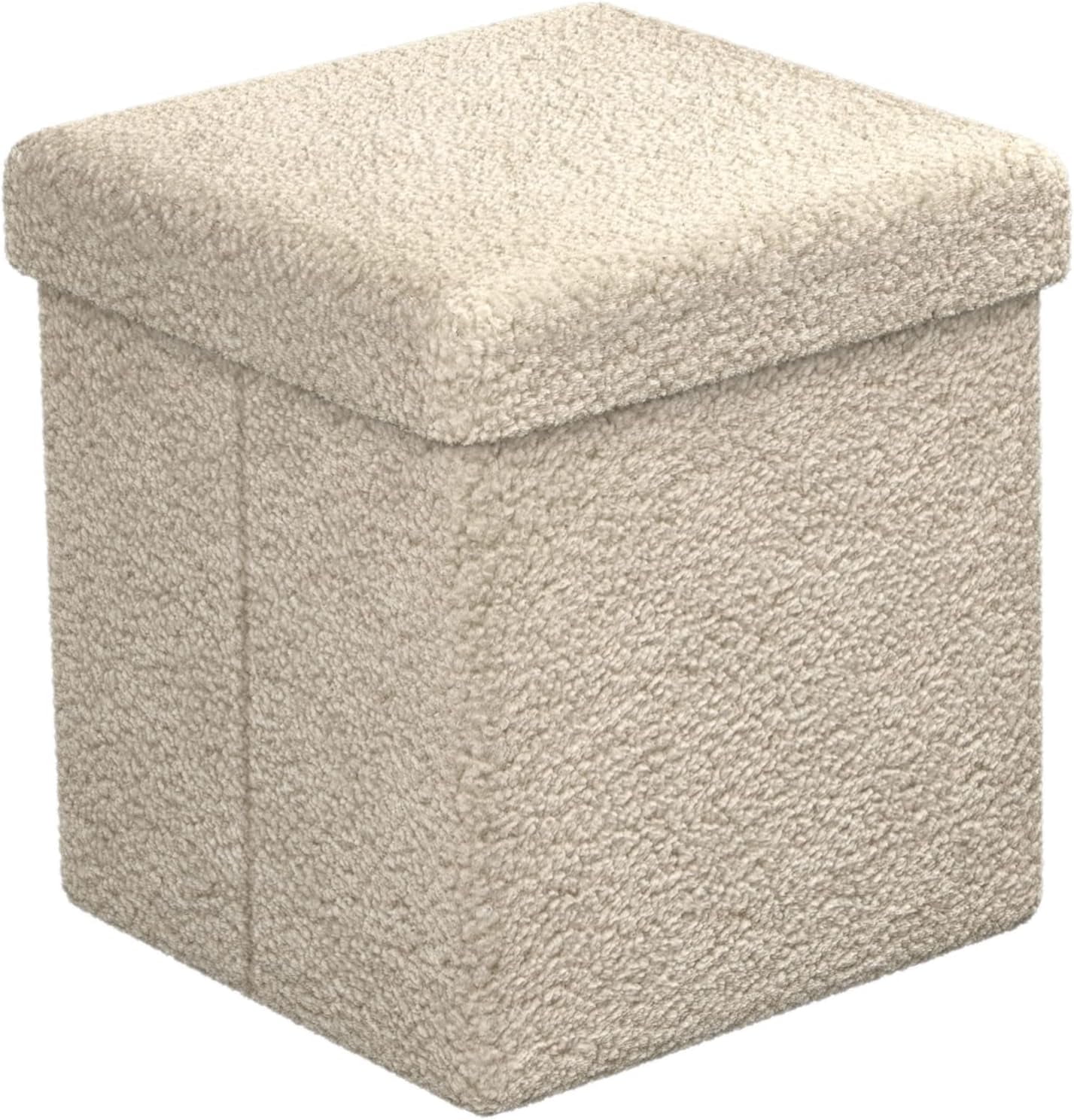 Fabric Sherpa Storage Ottoman - 15 Inch Foldable Ottoman Cube - Boucle ...