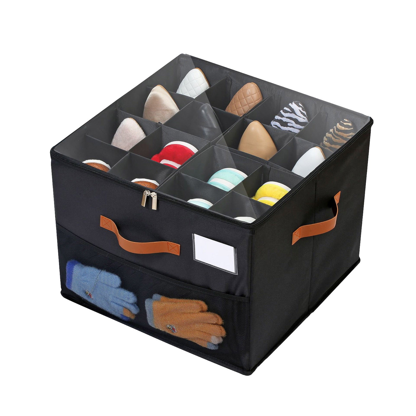 Fabric Shoe Organizer Storage Box Foldable Compartments Transparent ...