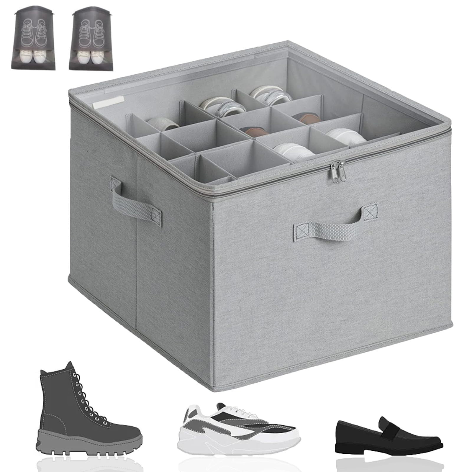 Fabric Shoe Organizer Storage Box Foldable Shoe Storage Bin with Clear ...