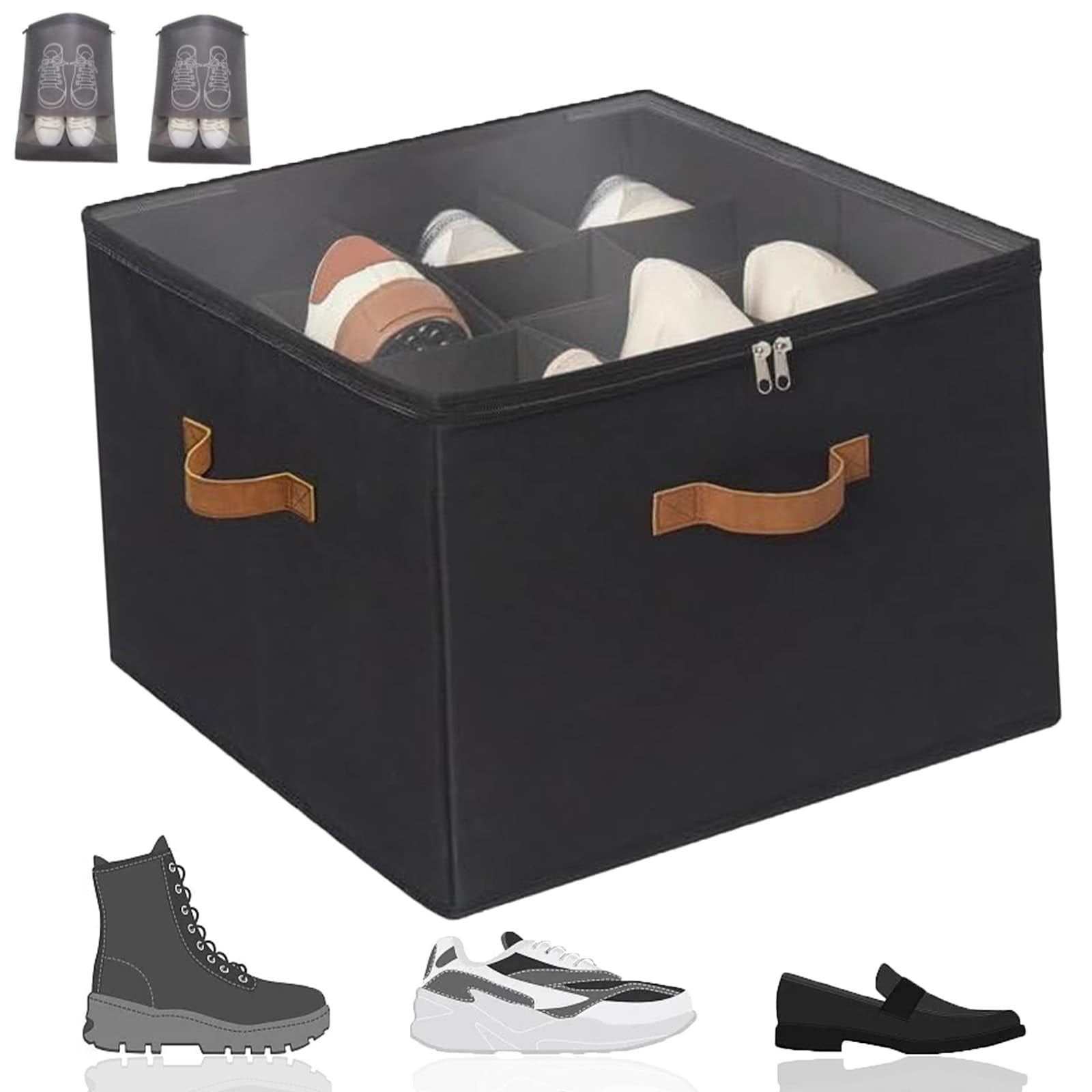 Fabric Shoe Organizer Storage Box Foldable Shoe Storage Bin with Clear ...
