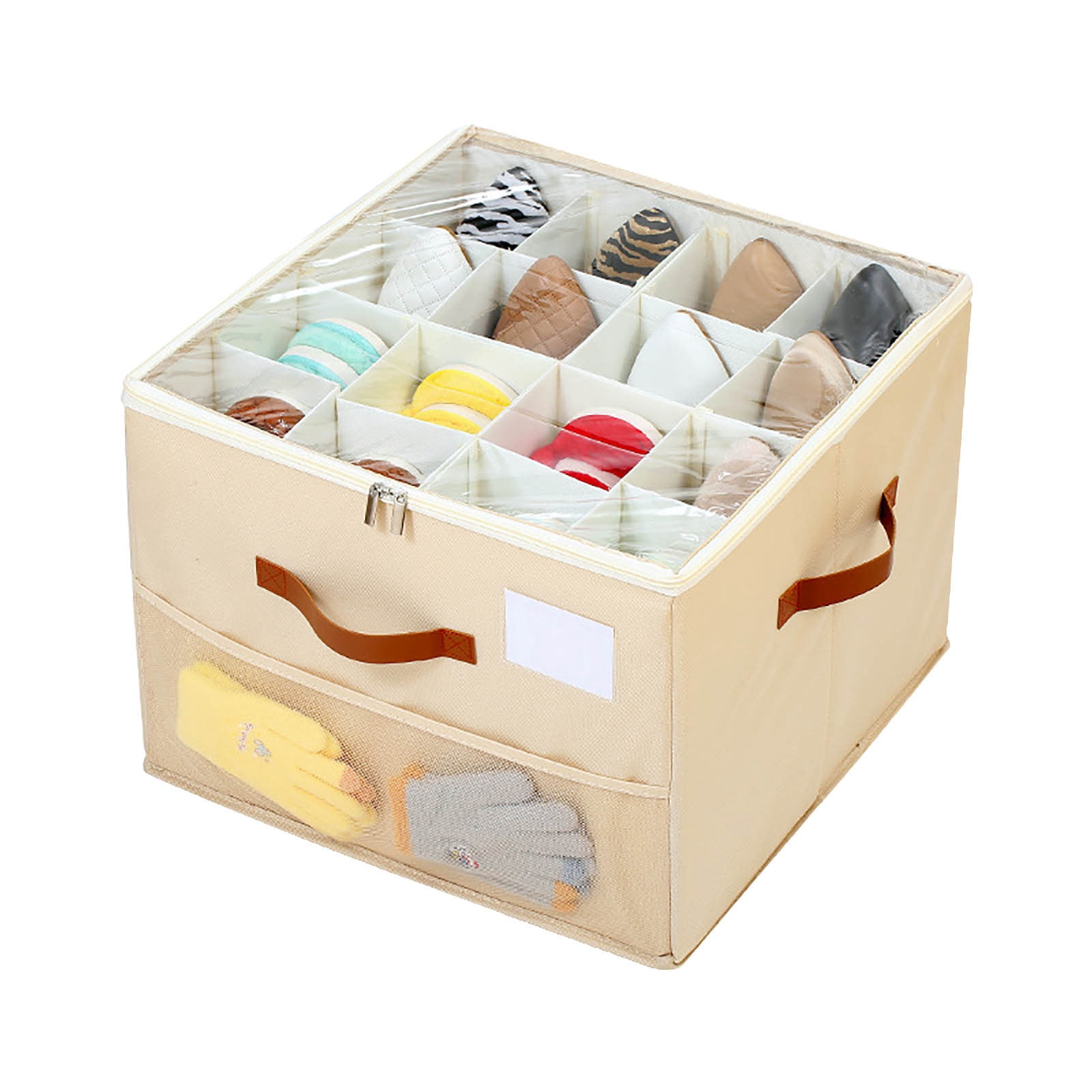 Fabric Shoe Organizer Storage Box with Mesh Front - Foldable 16 ...