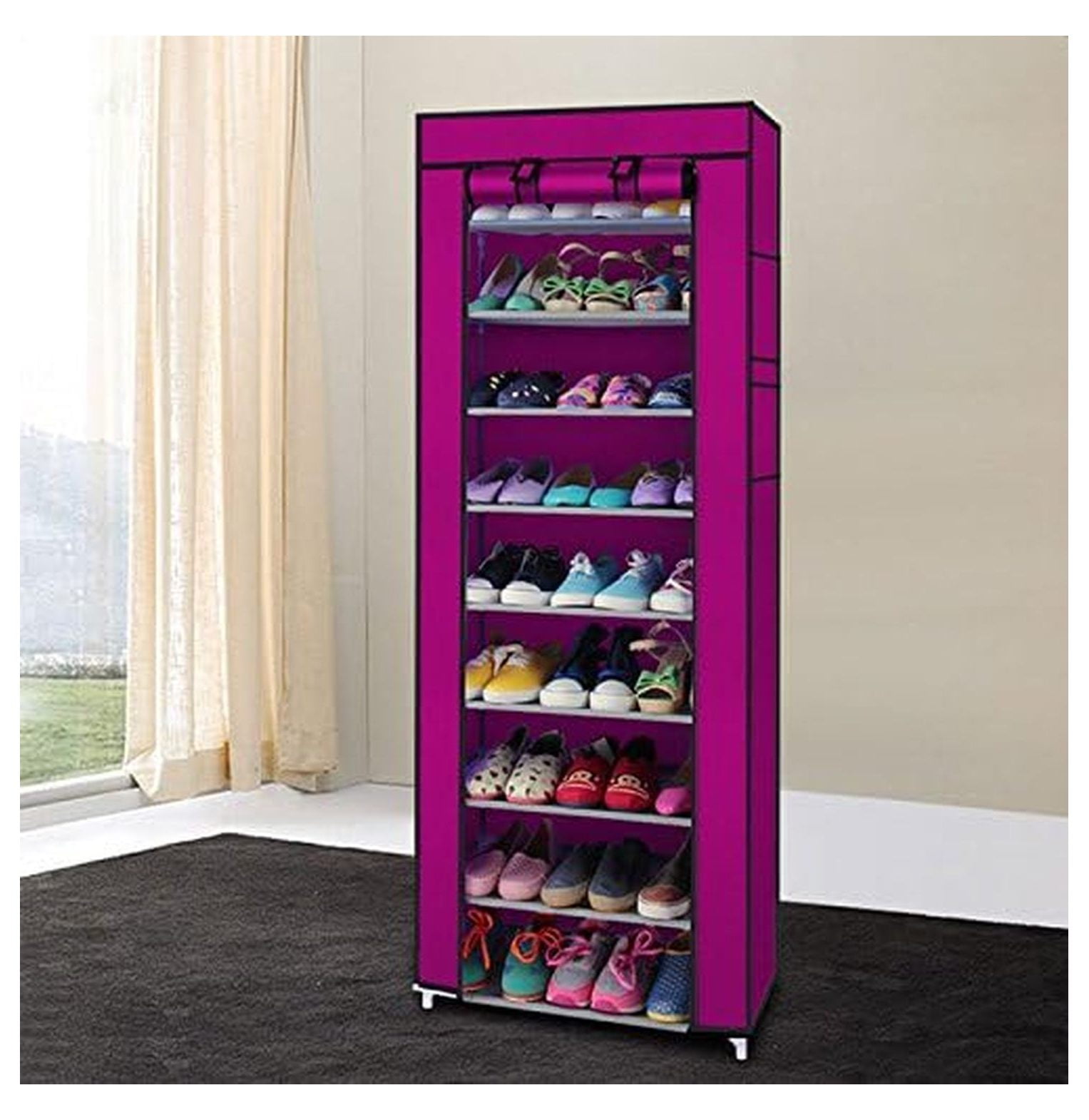 Fabric Shoe Rack,10-Tier Shoe Tower Rack with Cover 27-Pair Space ...