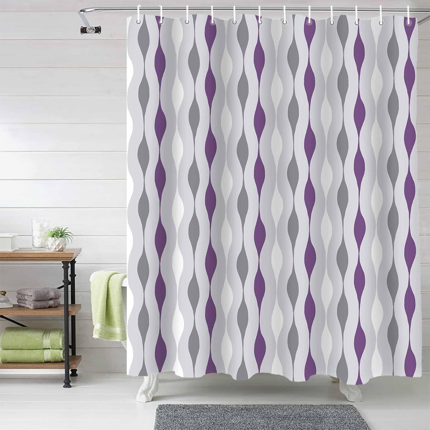 Fabric Shower Curtain for Bathroom, Purple Wave Lines Custom Shower ...