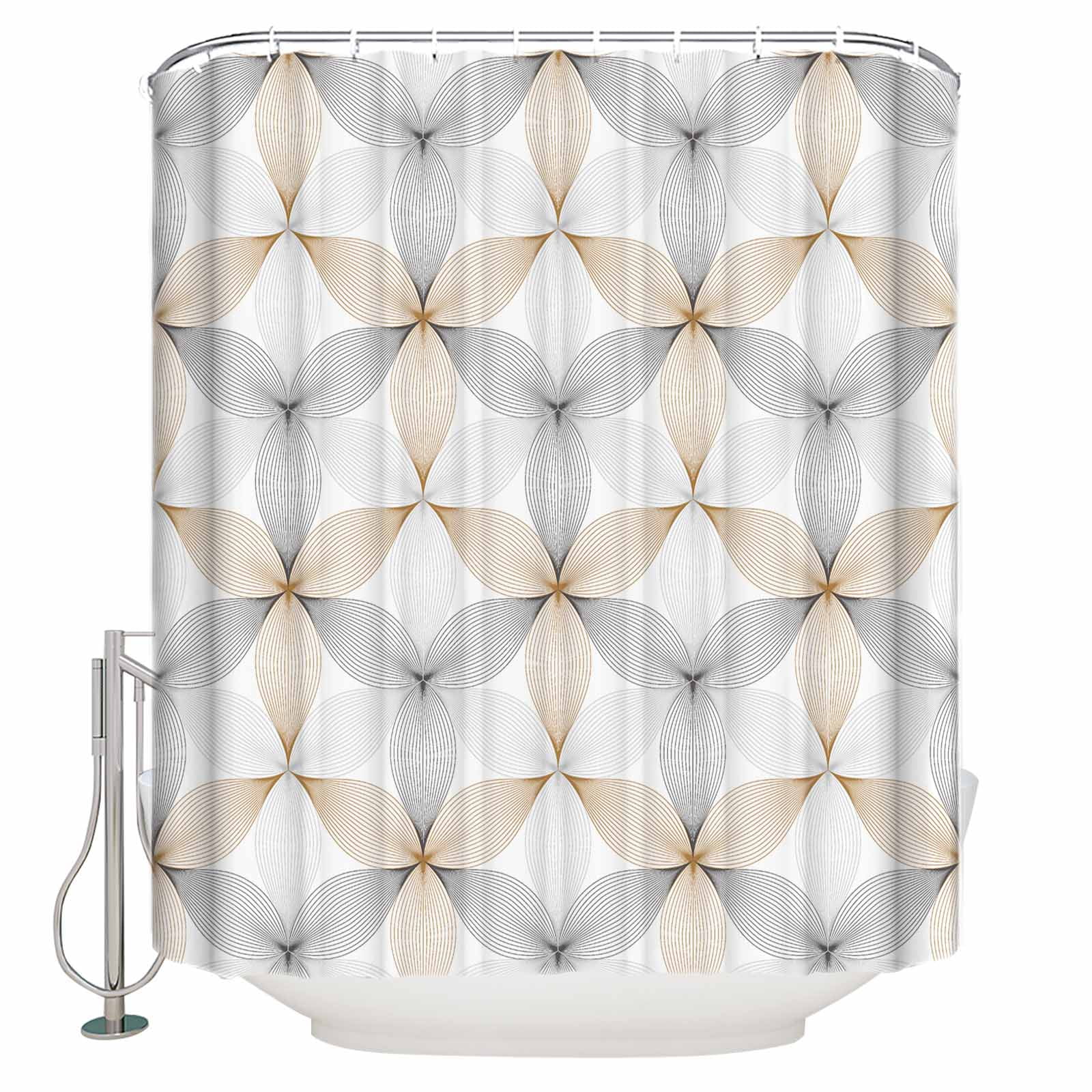 Fabric Shower Curtain, Brown and Grey Abstract Geometric Flowers Bathroom Curtain with 12 Hooks ...