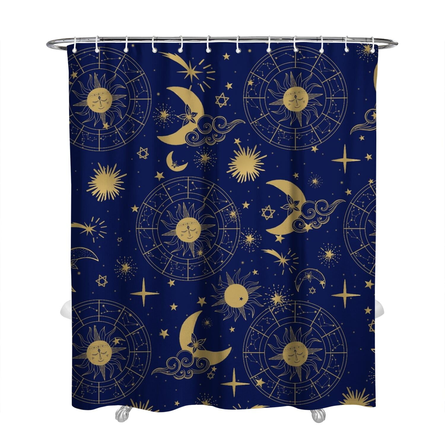 Fabric Shower Curtain with Celestial Gothic Patterns, Astral Moon and Star Design, Dark ...