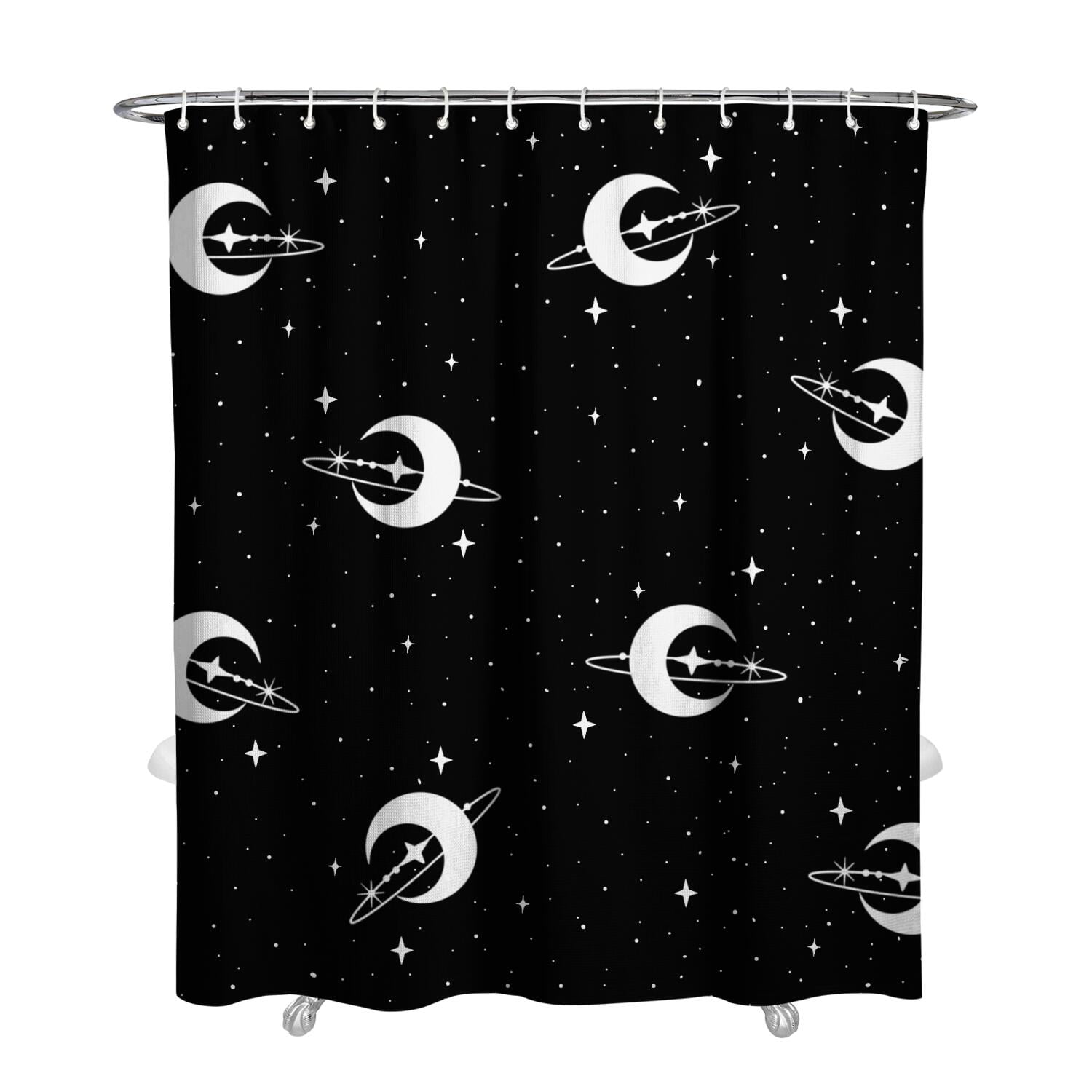 Fabric Shower Curtain with Celestial Gothic Patterns, Astral Moon and Star Design, Dark ...