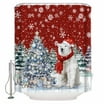 Fabric Shower Curtain, Christmas Xmas Tree Snowman Deer Robin Bird Red ...