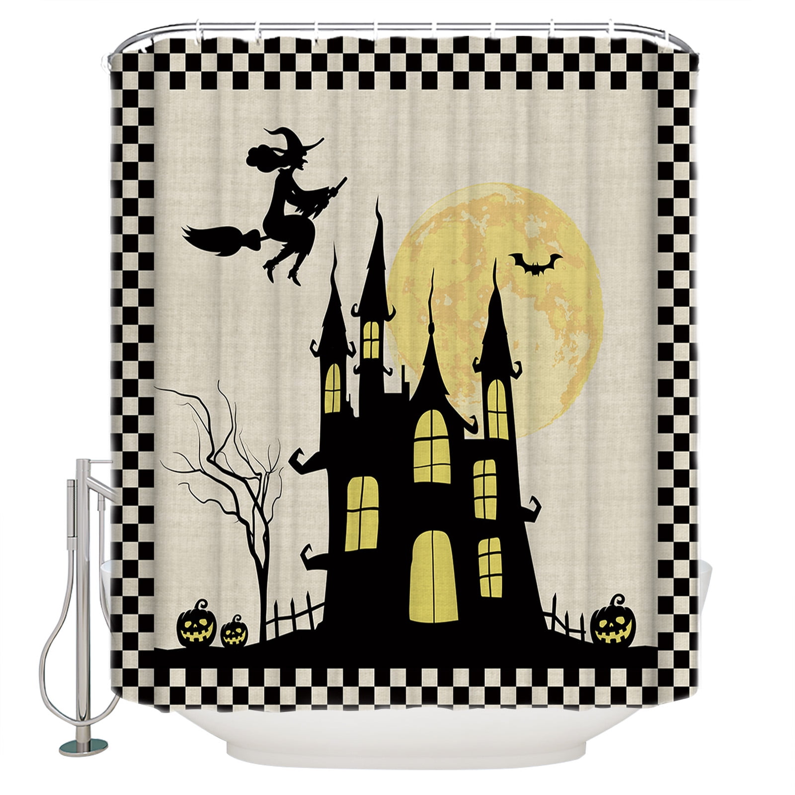 Fabric Shower Curtain, Halloween Witch Haunted House Moon Night ...