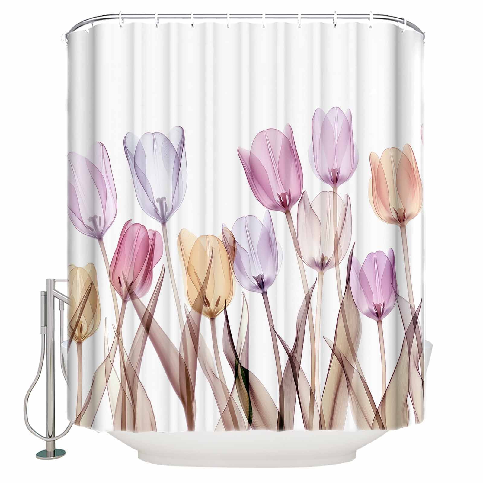 Fabric Shower Curtain, Modern Minimalist Watercolor Tulip Flower ...