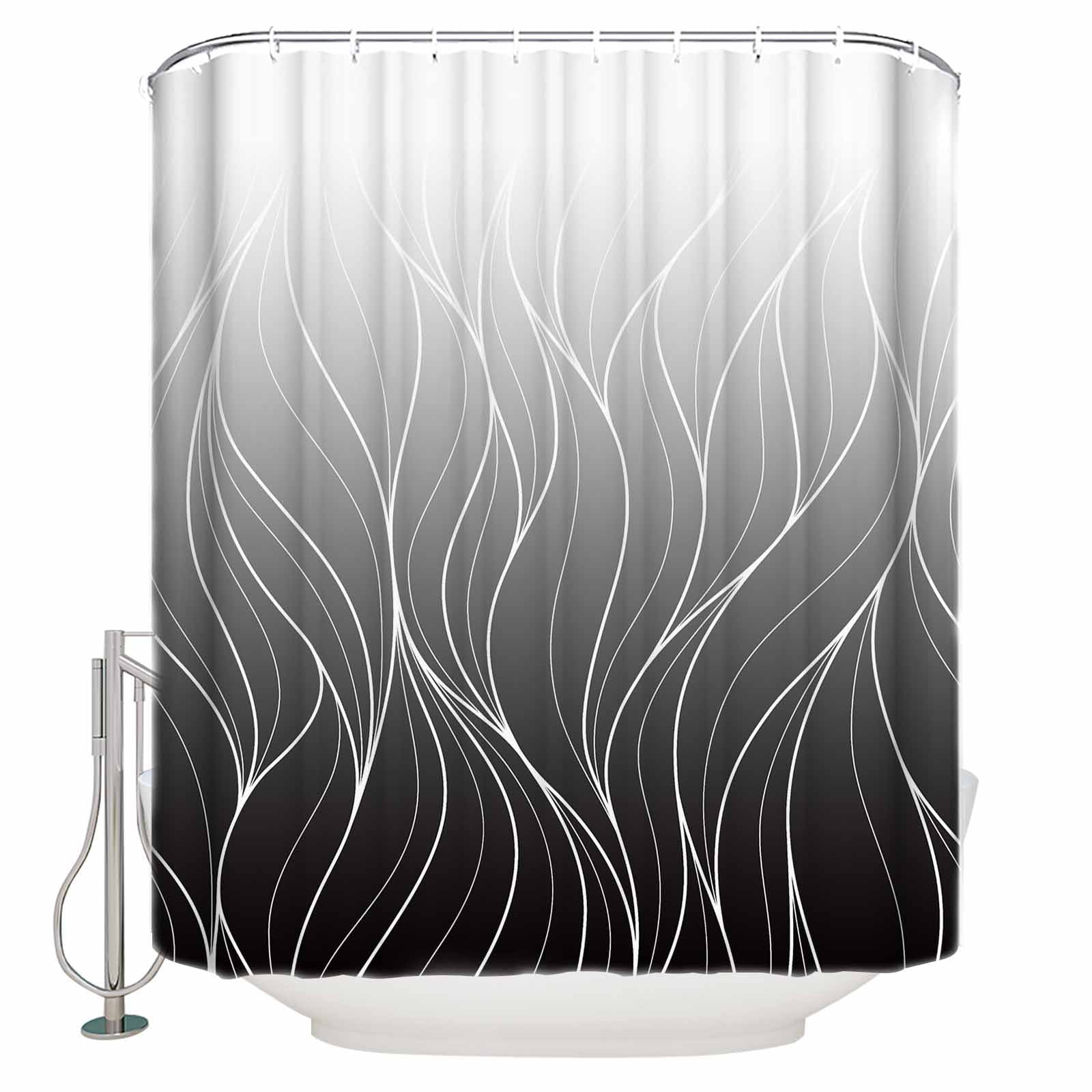 Fabric Shower Curtain Ombre Black Modern Geometric White Striped Design ...