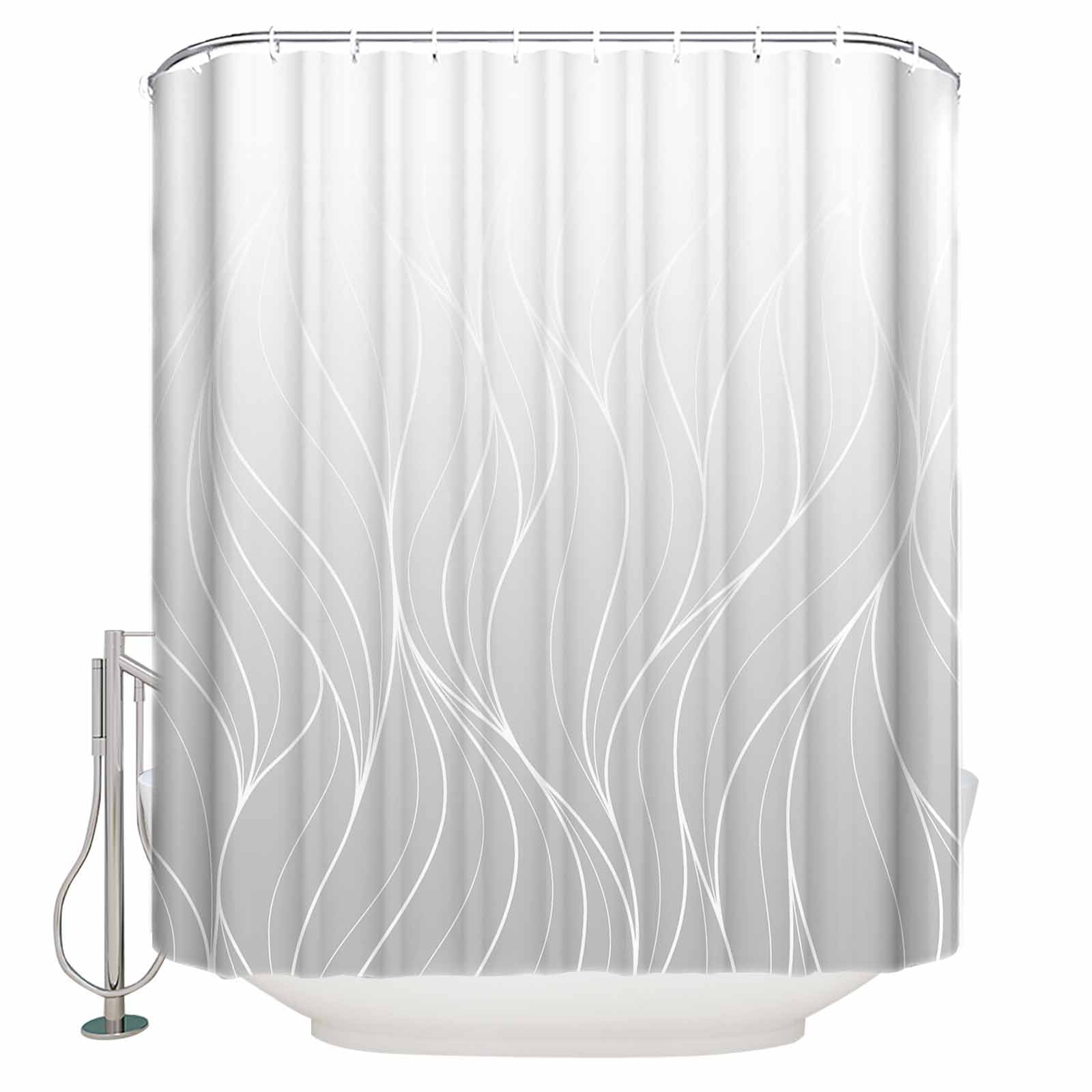Fabric Shower Curtain Ombre Grey Modern Geometric White Striped Design ...