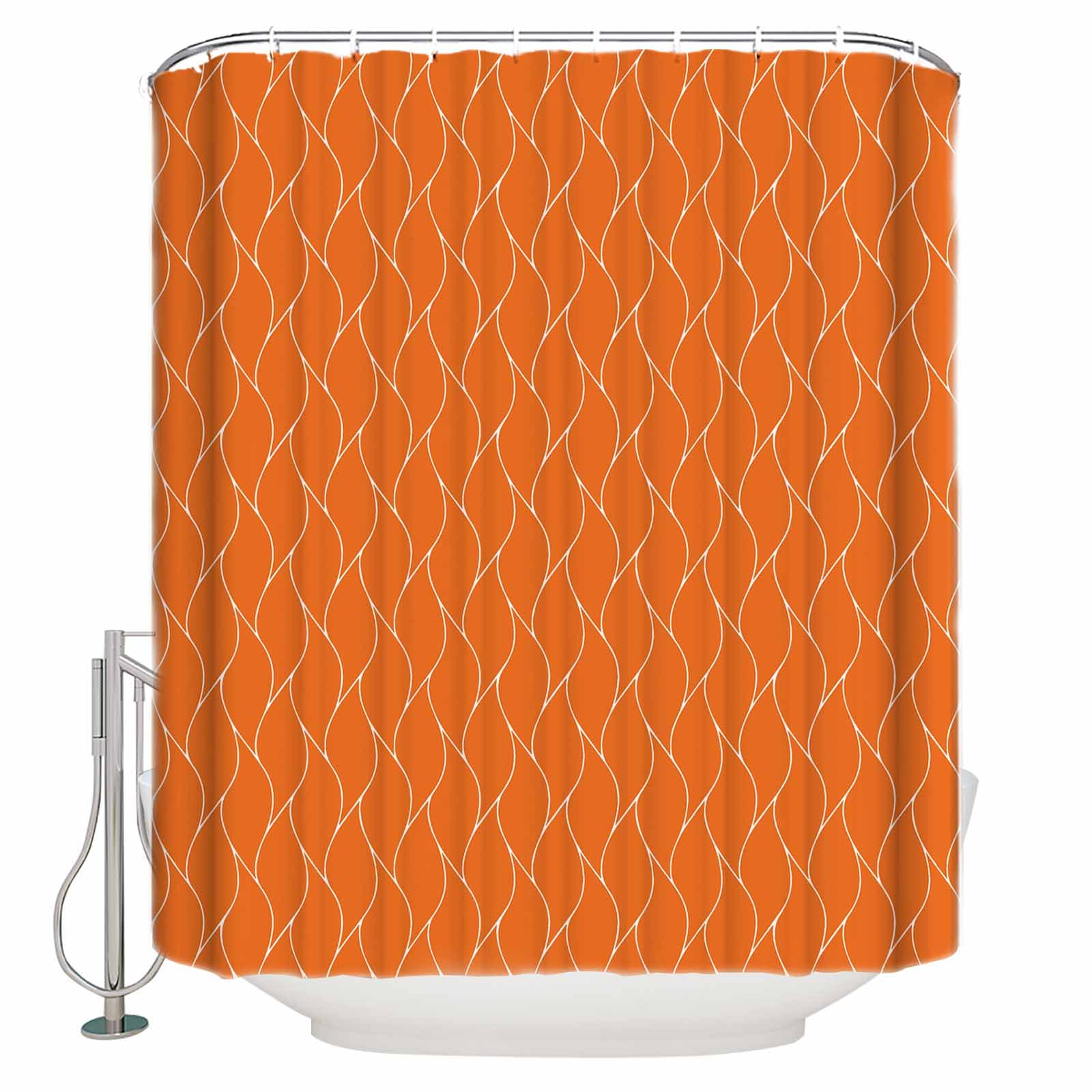 Fabric Shower Curtain Orange Long Wave Pattern Texture Shower Curtains ...