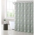 Fabric Shower Curtain Sage Gray Blue White Medallion Design 12Pc Roller ...