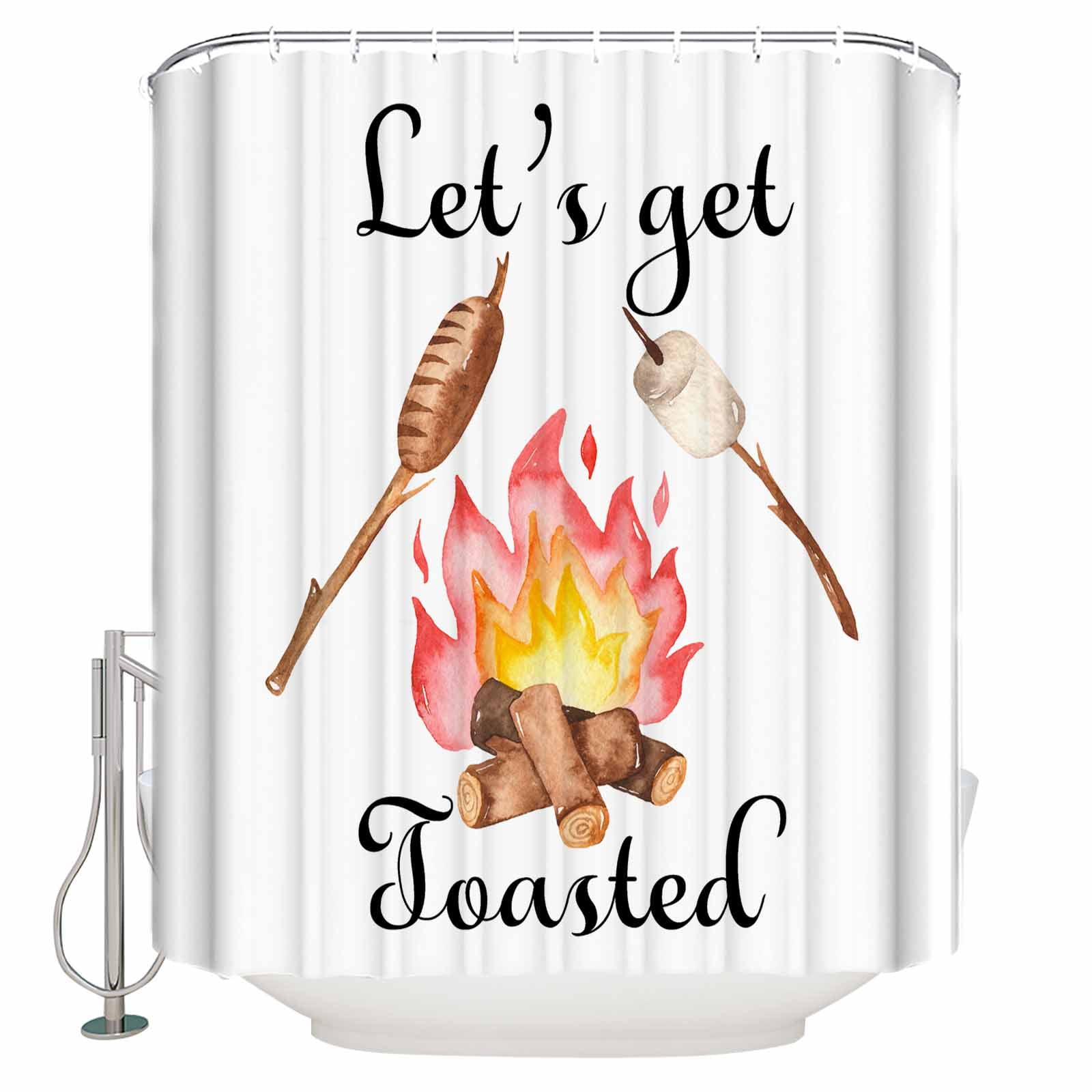 Fabric Shower Curtain, Watercolor Camping Bbq Sausage Marshmallow on ...