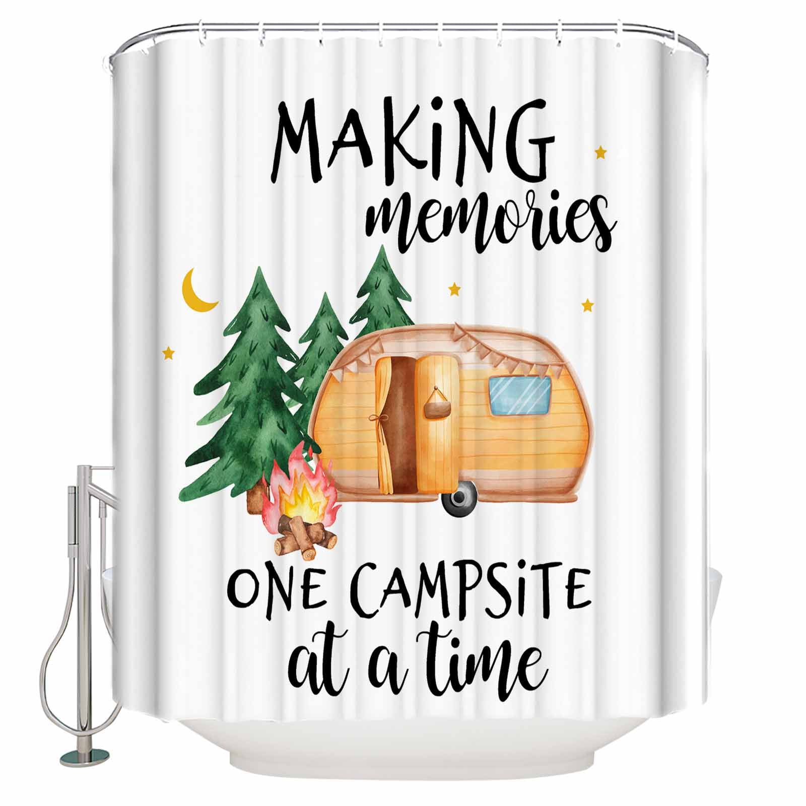 Fabric Shower Curtain, Watercolor Camping Camper Pine Tree Bathroom ...