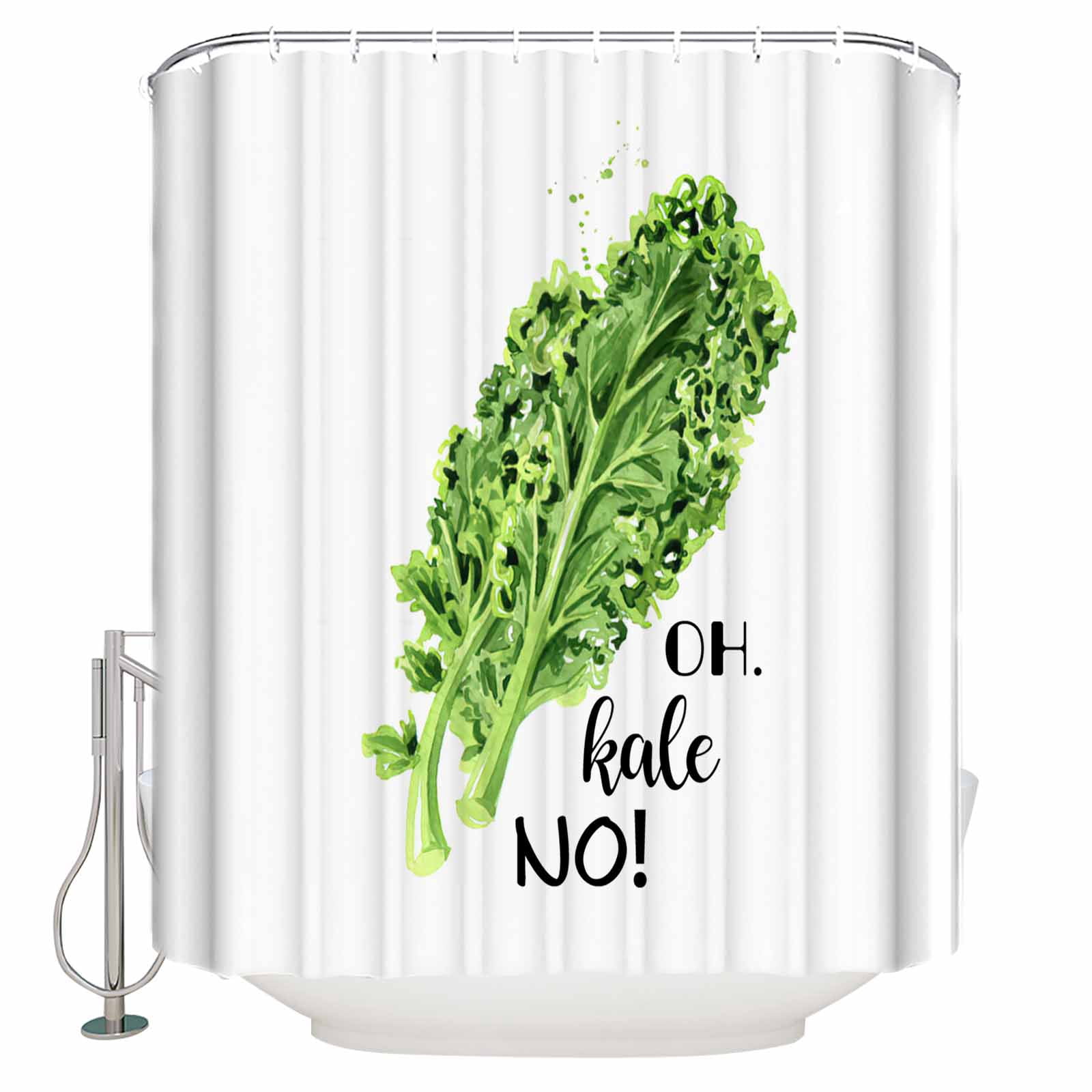 Fabric Shower Curtain, Watercolor Kale Vegetables Pattern Shower ...