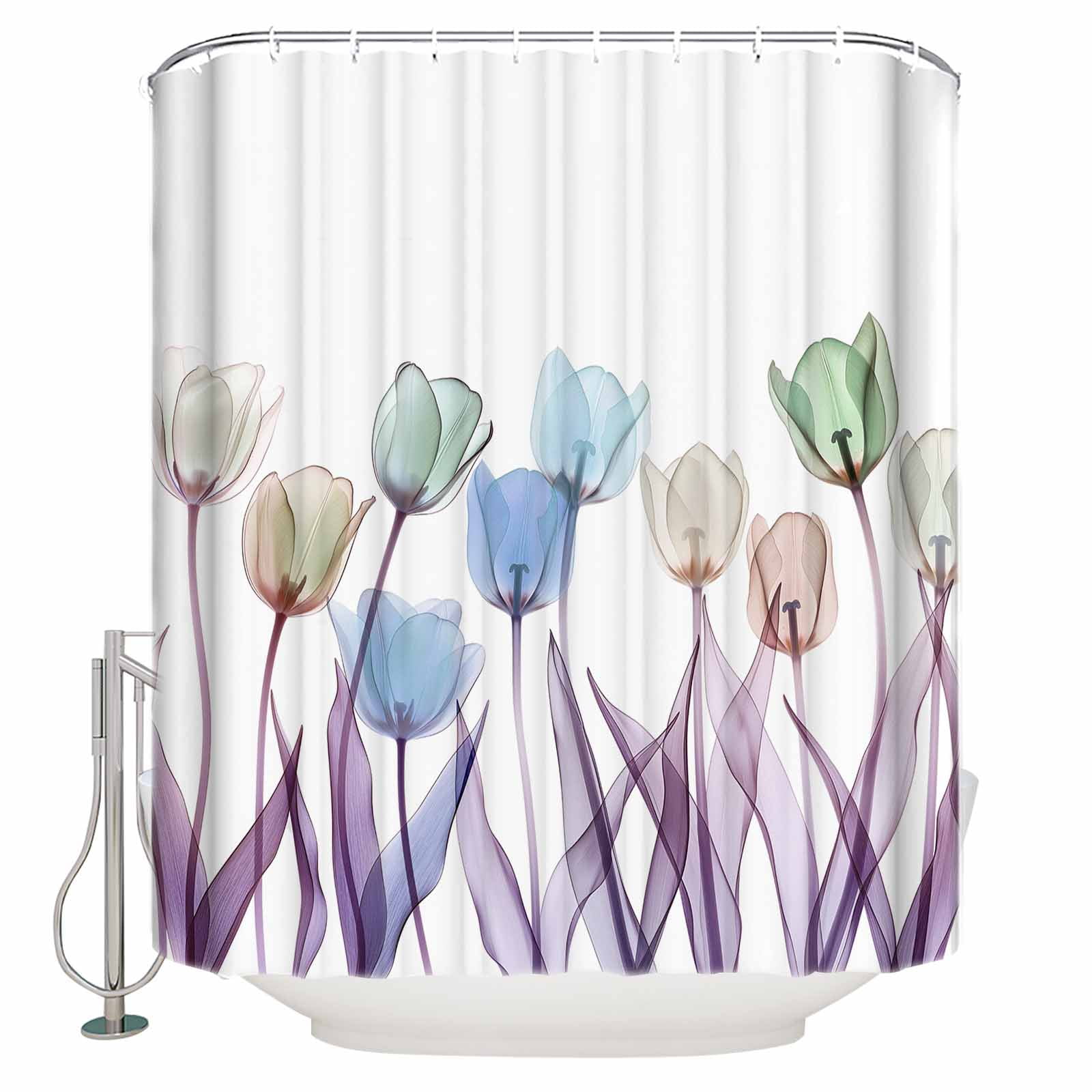 Fabric Shower Curtain, Watercolor Tulip Flower Pattern Bathroom Curtain ...