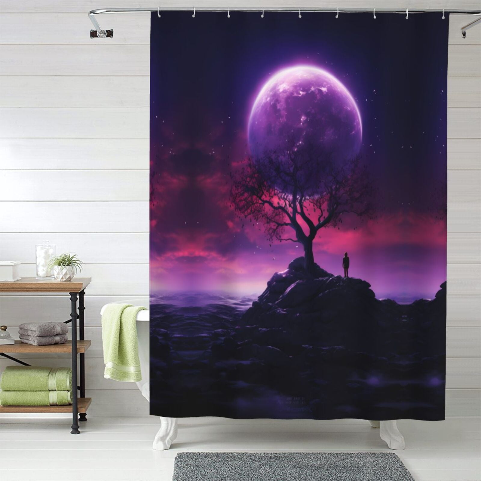 Fabric Shower Curtains for Bathroom - Artistic Purple Starry Sky Tree ...