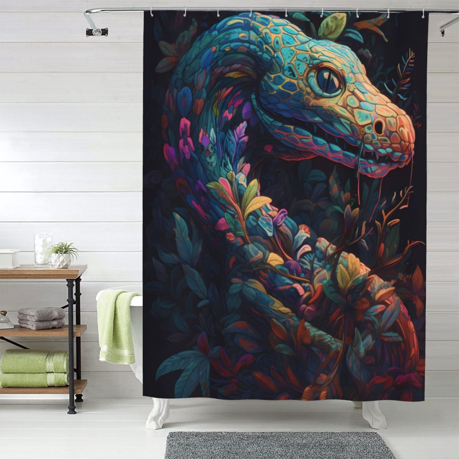 Fabric Shower Curtains for Bathroom - Colorful Patterned Snake 60x72In ...