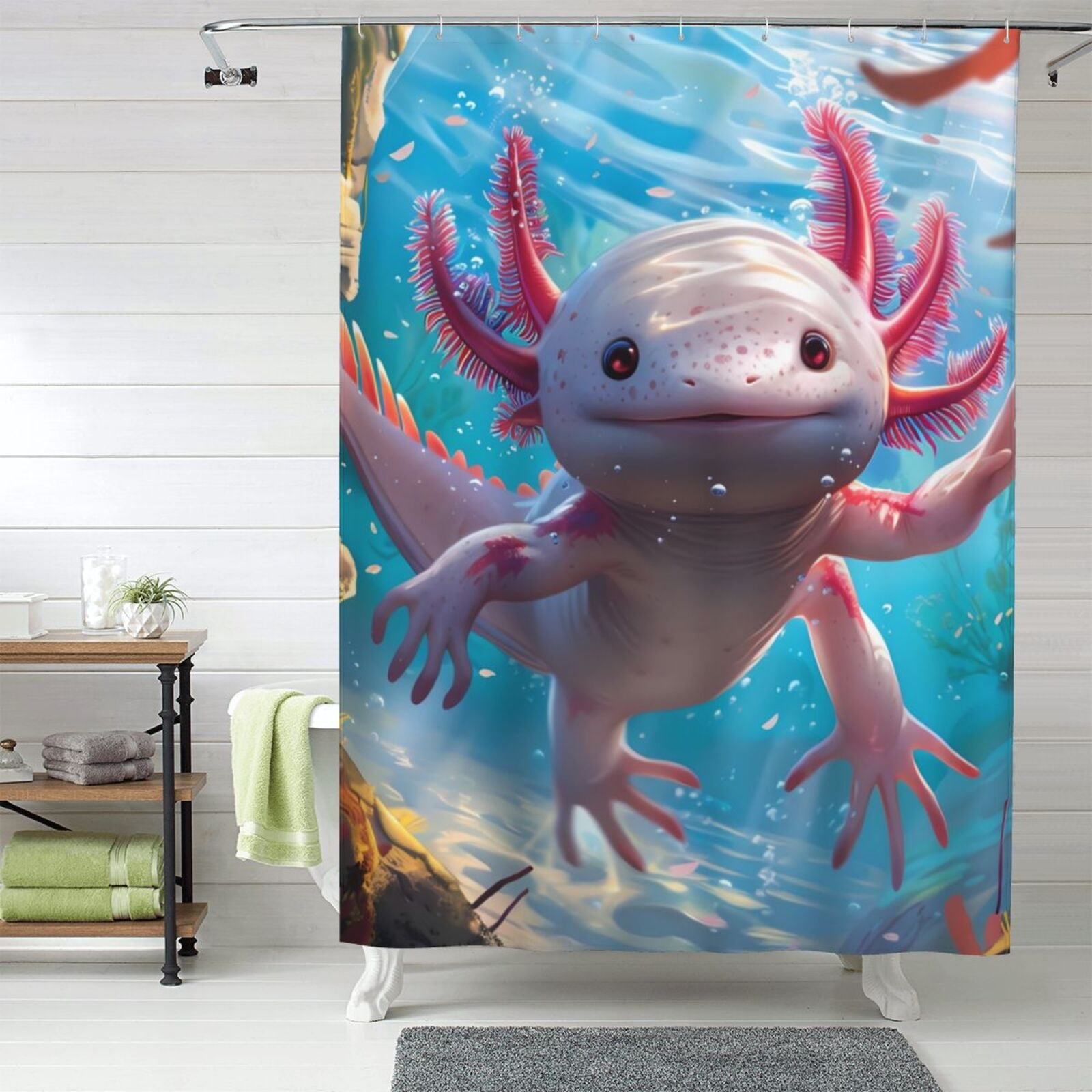 Fabric Shower Curtains for Bathroom - Cute Underwater Axolotl 60x72In ...