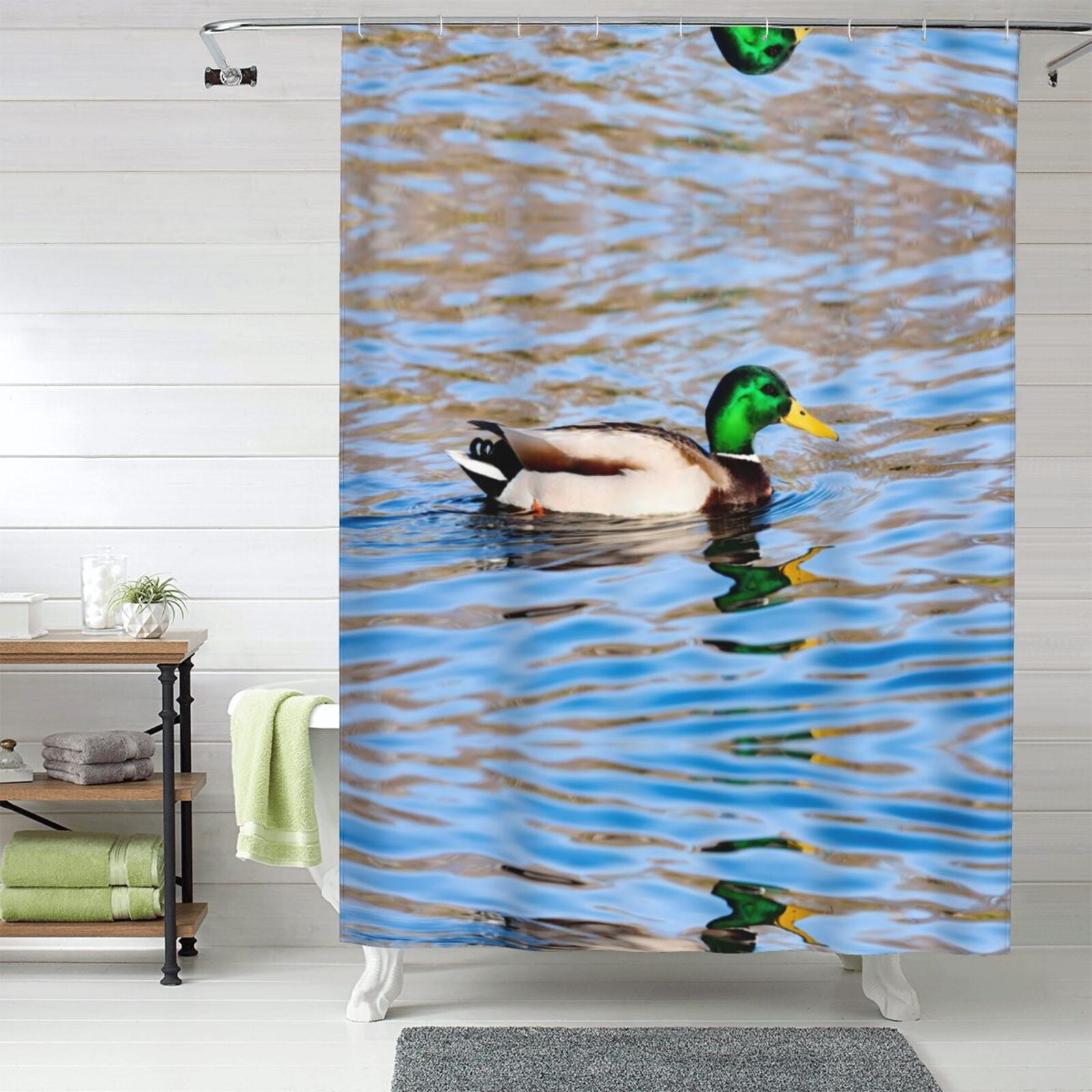 Fabric Shower Curtains for Bathroom - Mallard Duck Swimming In A River ...