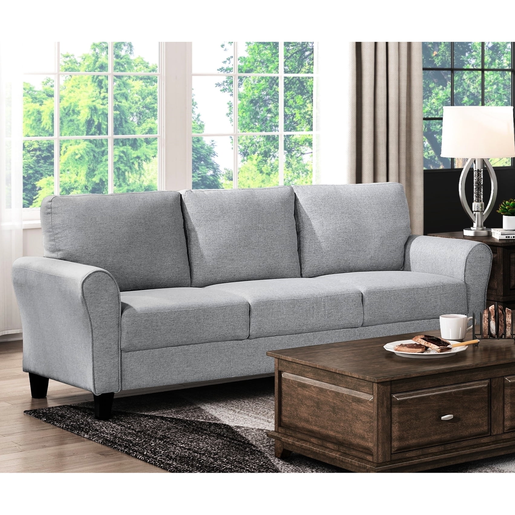 Fabric Sofa with Welt Trim on Rounded Arms / Complement Your Home Style ...