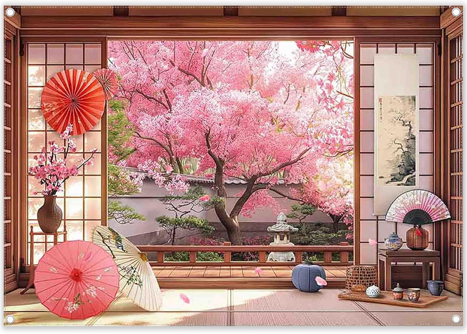 Fabric Spring Cherry Blossoms Backdrop Sakura Garden Photography ...