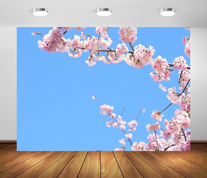 Fabric Spring Pink Cherry Blossom Backdrop Blooming Cherry Flowers ...