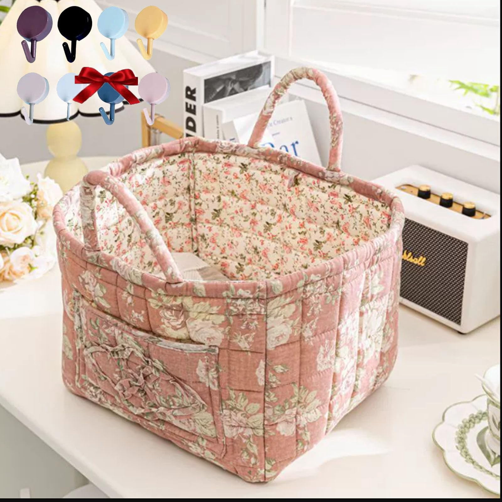 Fabric Storage Basket, Basket, Boho Floral Laundry Basket, Portable ...