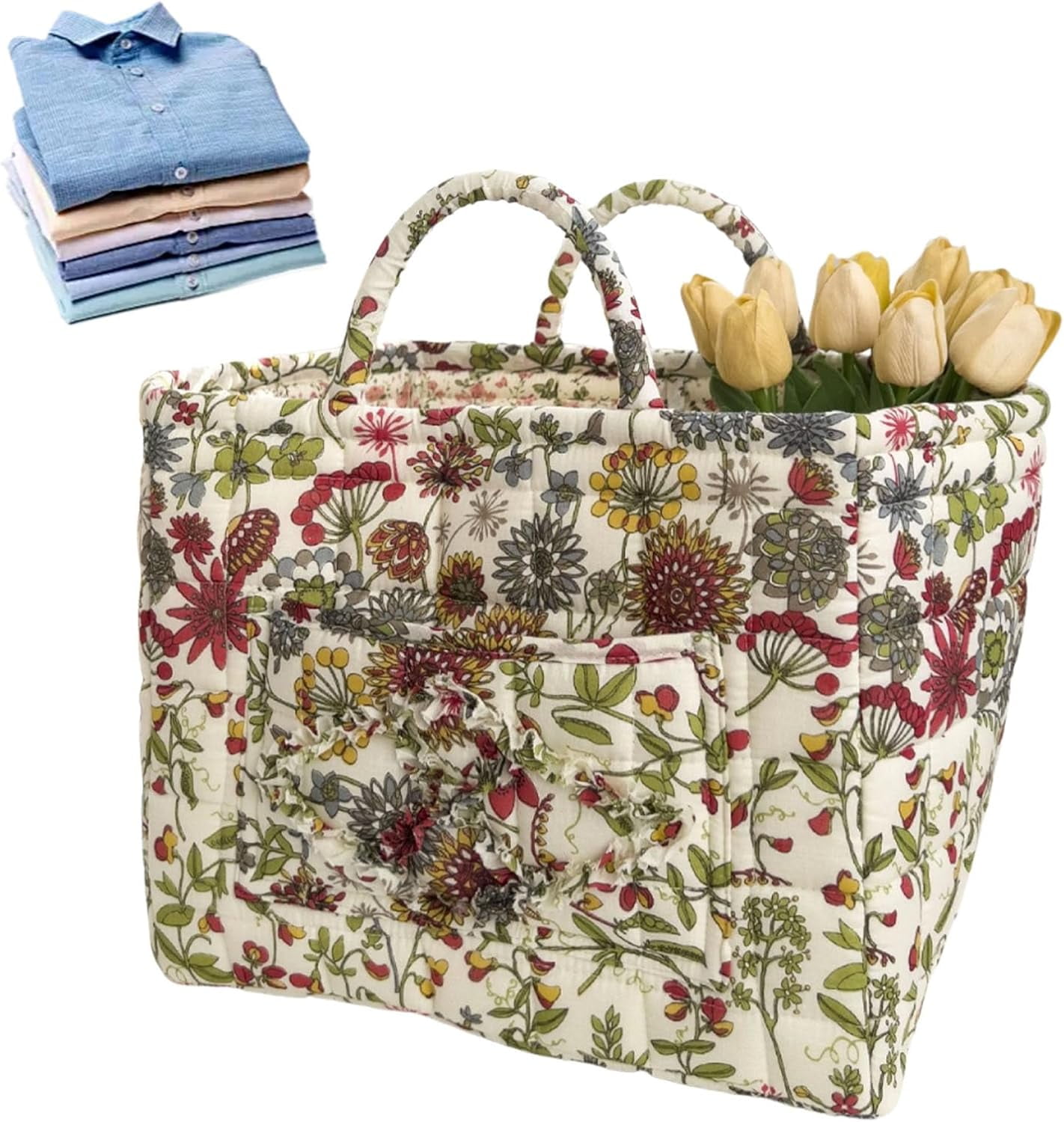 Fabric Storage Basket, Boho Fabric Storage Basket Foldable, Floral ...