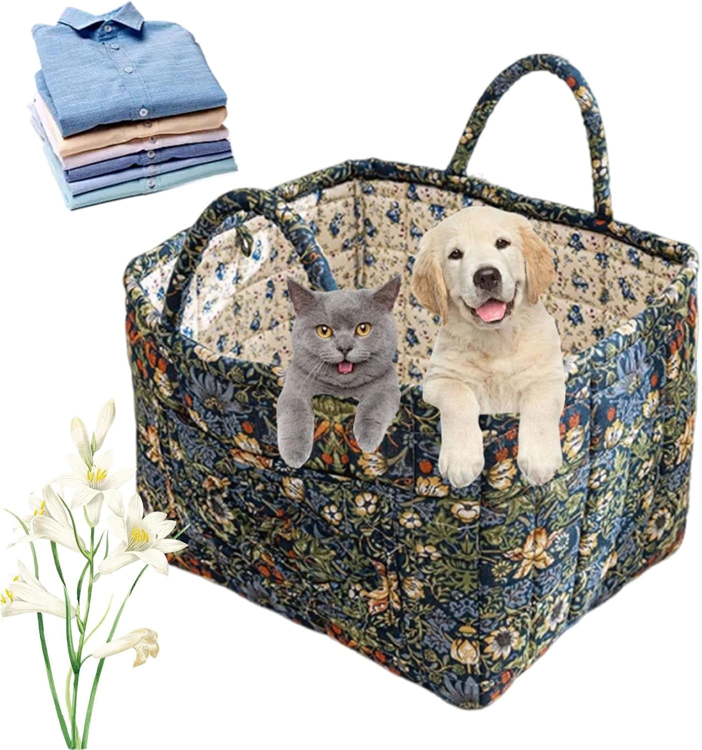 Fabric Storage Basket, Boho Fabric Storage Basket Foldable, Floral ...