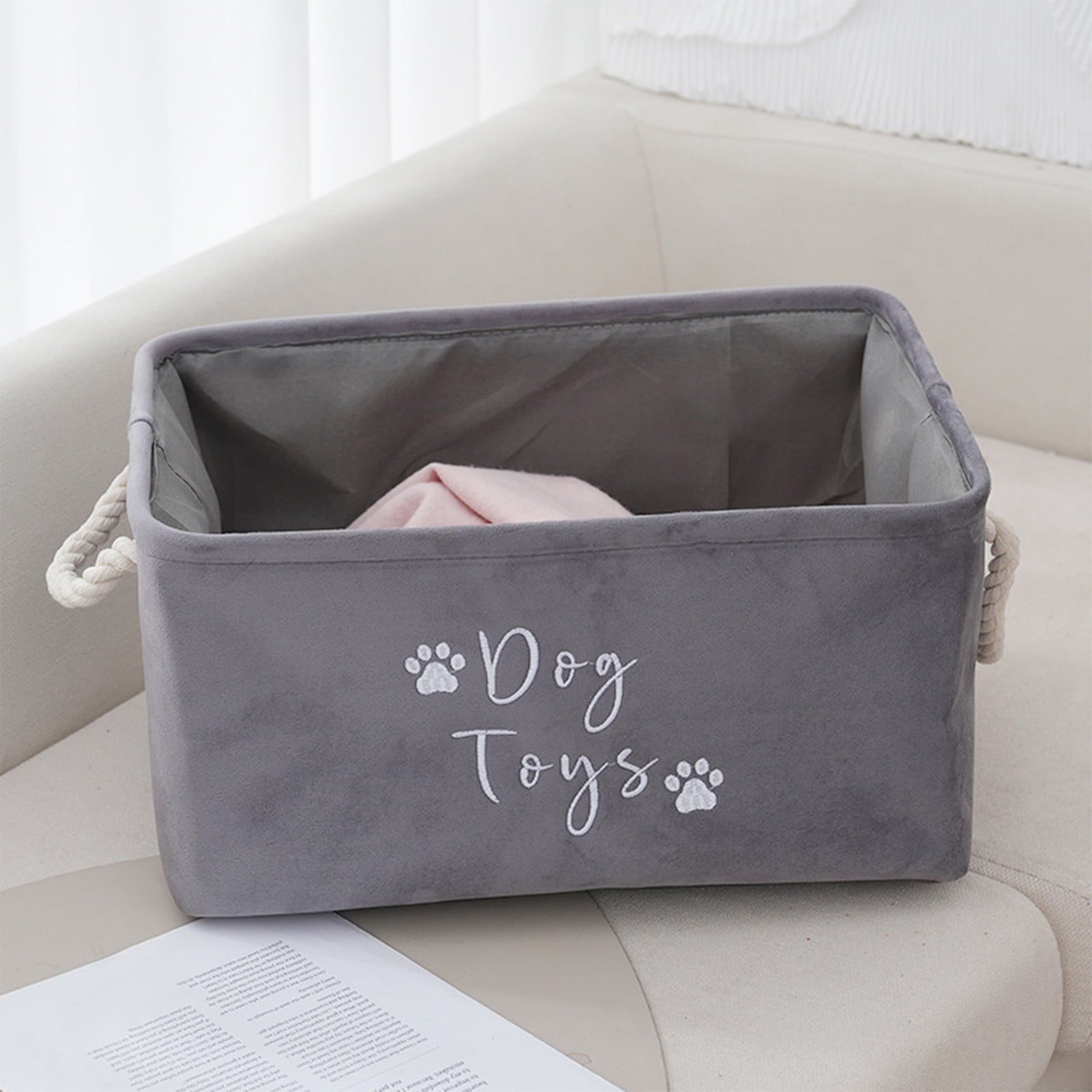 Fabric Storage Basket, Foldable Storage Box with Pull Cord, Decorative ...